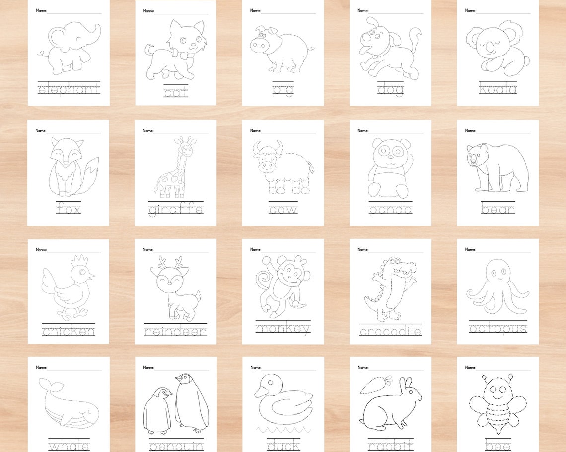 Jumbo Animals Tracing Worksheets, Printable Preschool Trace Pages ...