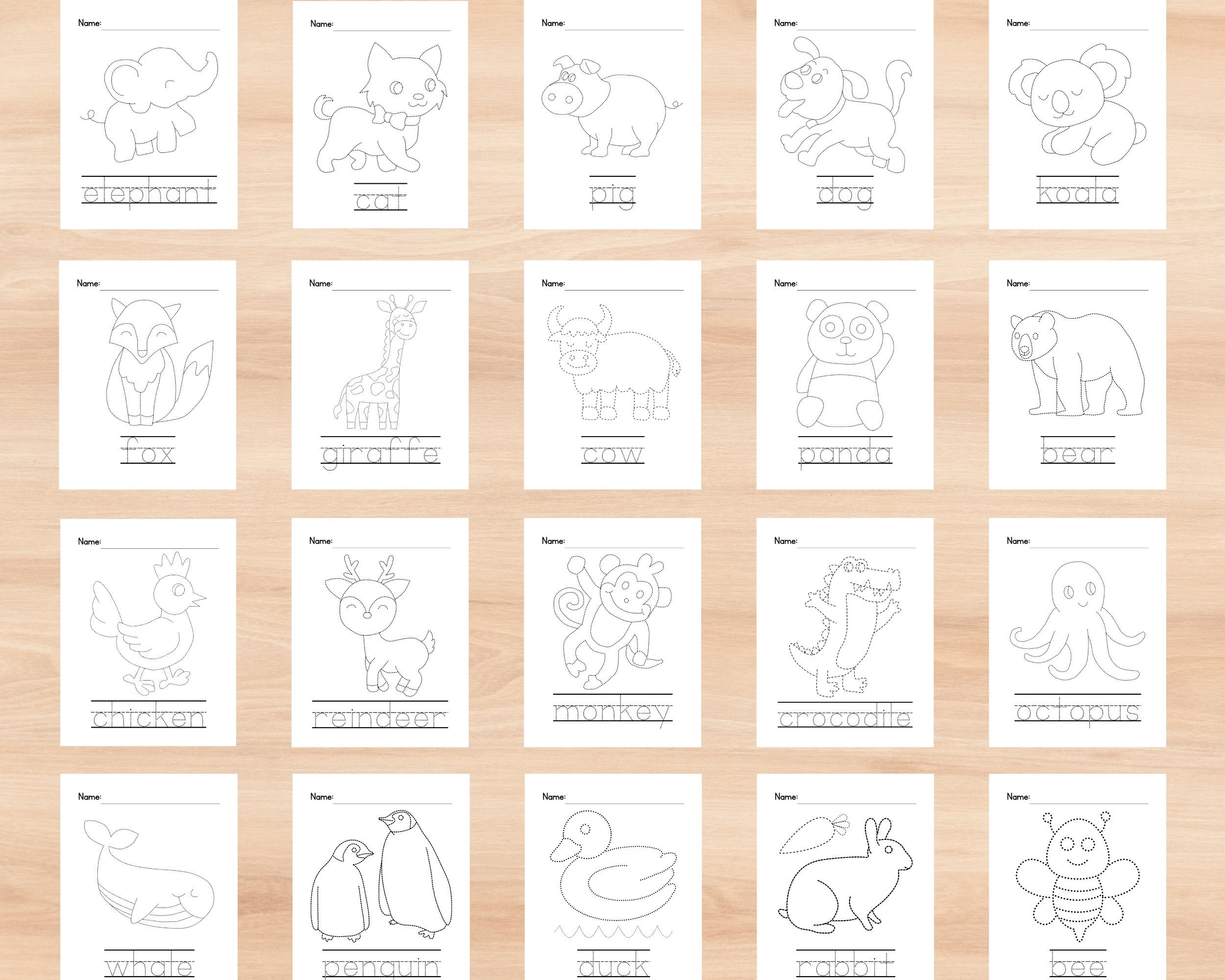 Jumbo Animals Tracing Worksheets, Printable Preschool Trace Pages ...