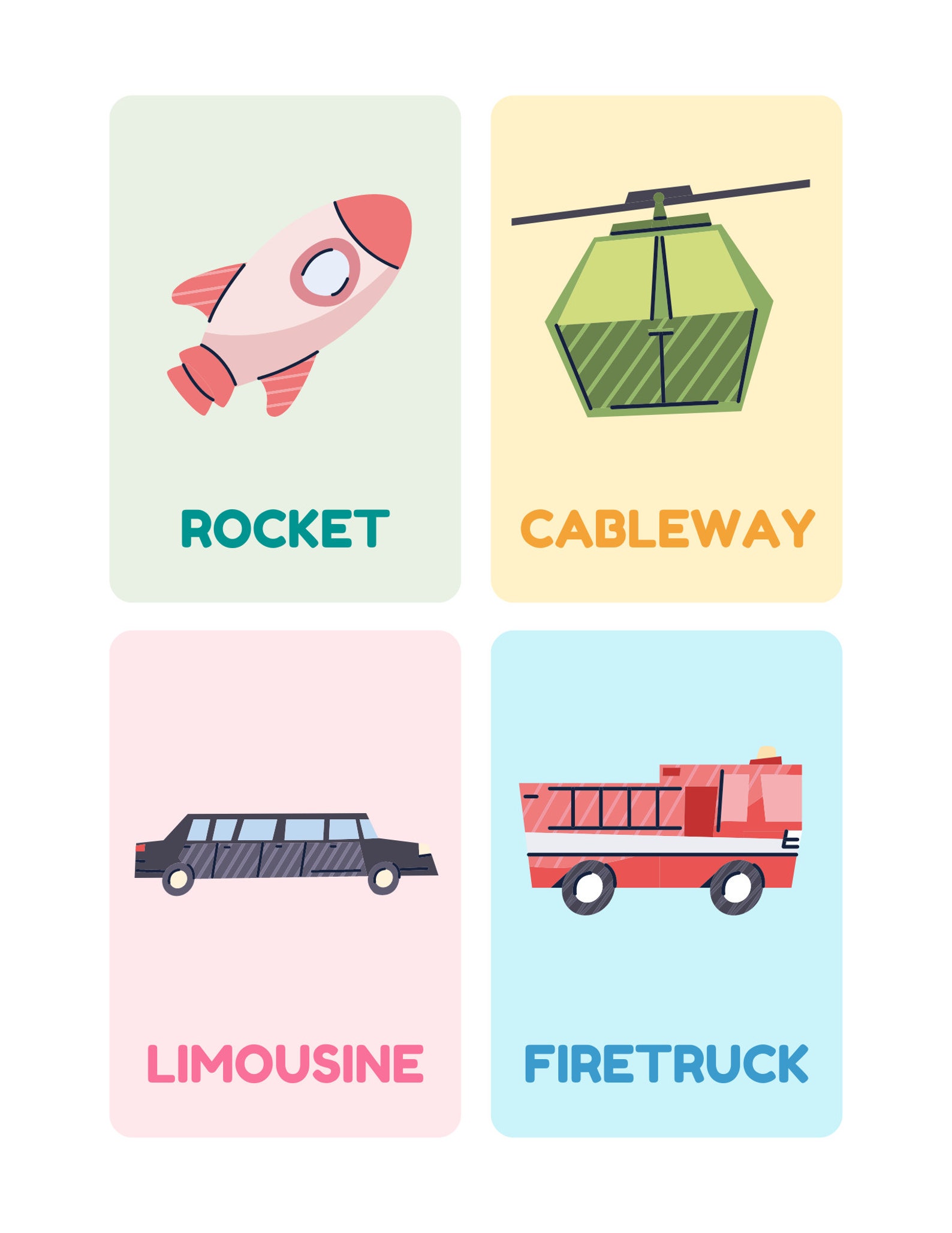 24 Vehicles Flashcards, Printable Montessori Flash Cards,pre-school ...