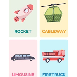24 Vehicles Flashcards, Printable Montessori Flash Cards,pre-school ...