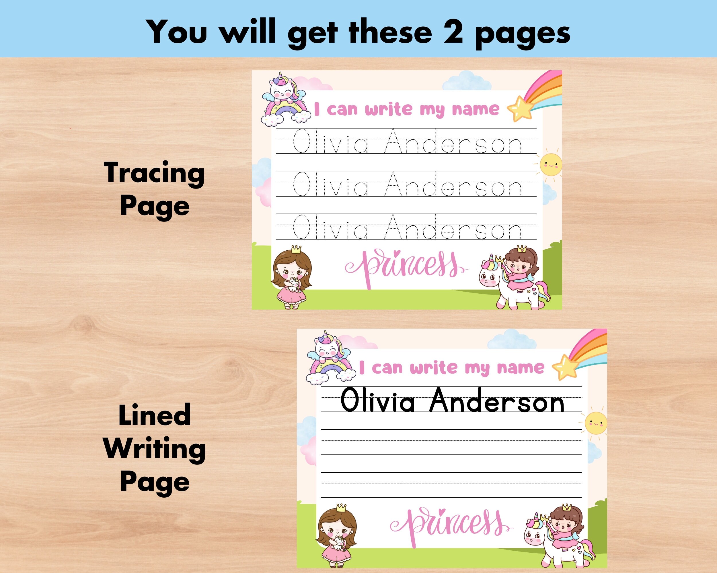 Princess Custom Name Tracing Sheet Unicorn Personalised Name Trace ...