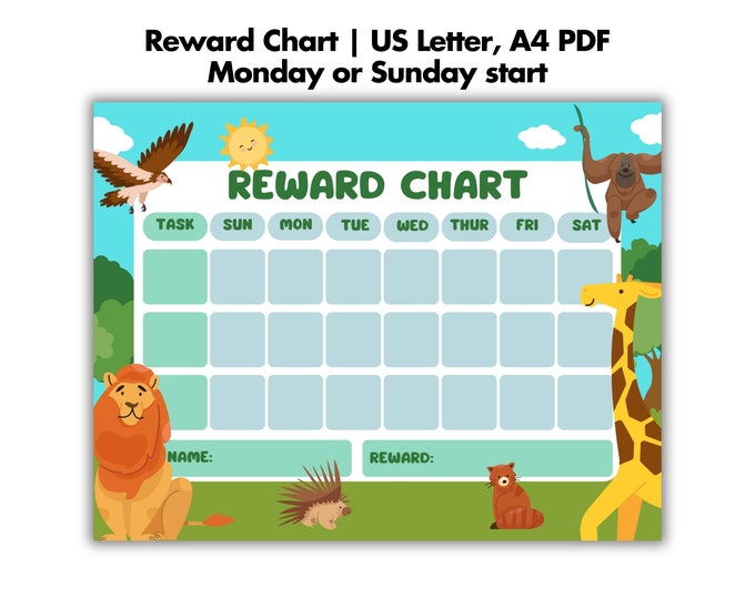MONKEY Reward Chart | Boy Reward | Chore Chart Printable ANIMAL ...