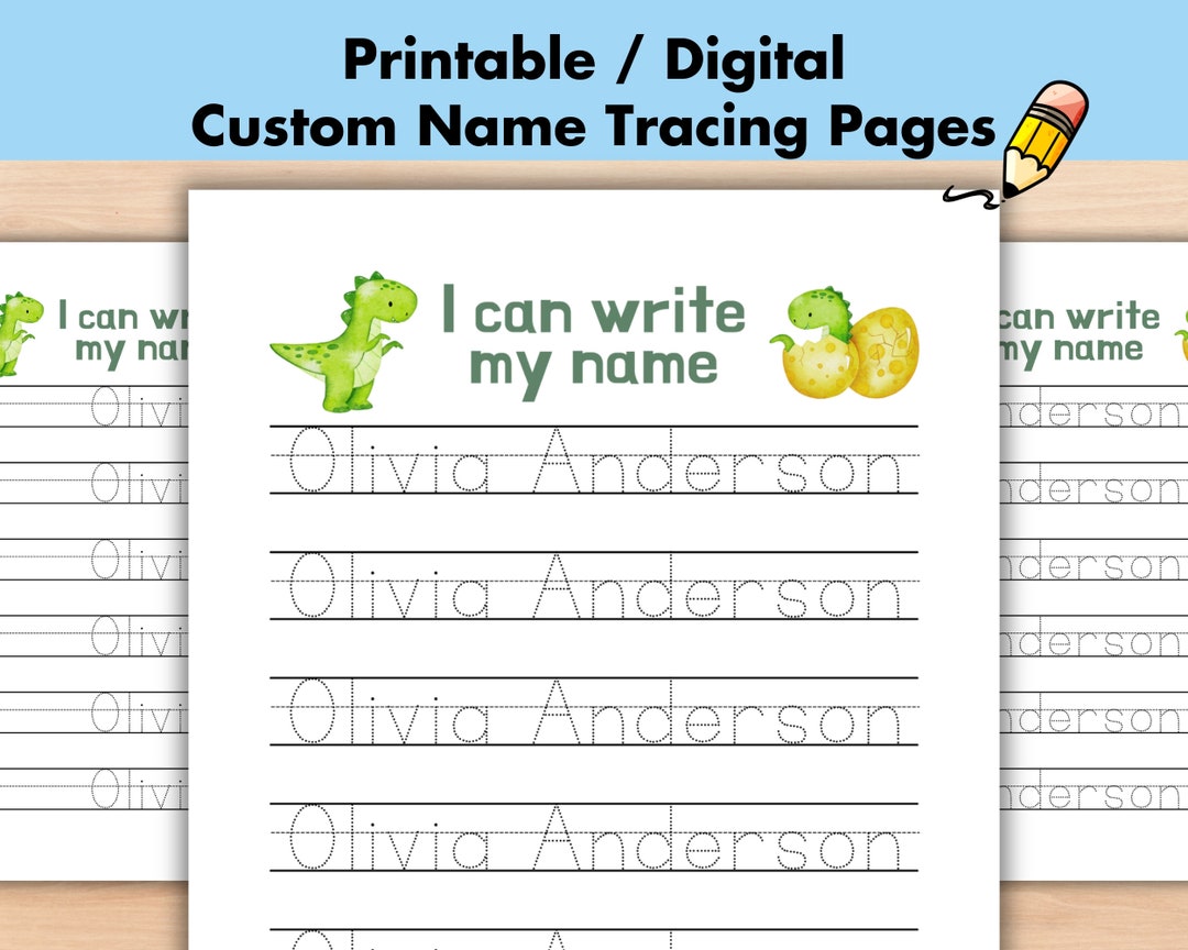 Custom Name Tracing Page Dinosaur Personalized Name Trace Handwriting ...