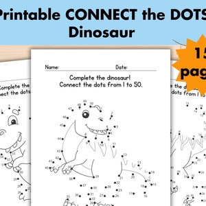 Dot to Dot Connect the Dots Dinosaur Pages, Printable Preschool ...