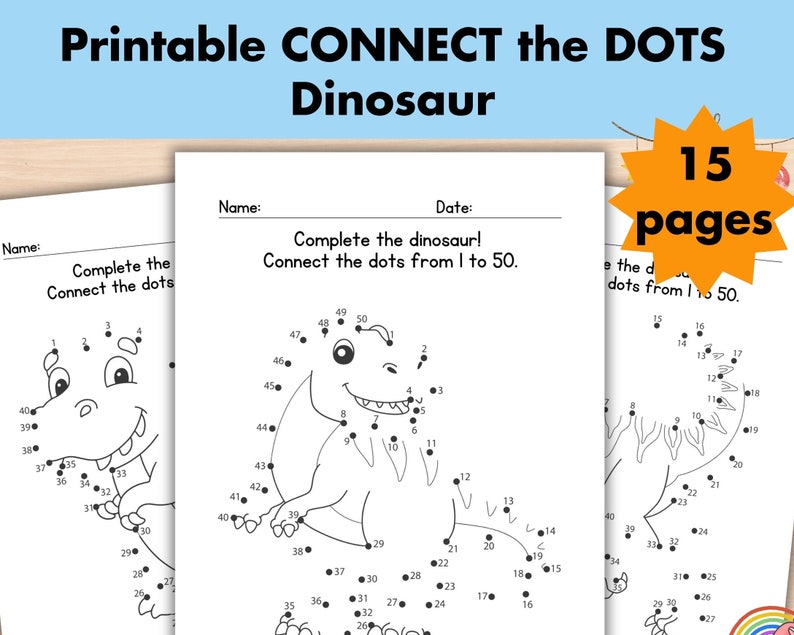 Dot to Dot Connect the Dots Dinosaur Pages, Printable Preschool ...