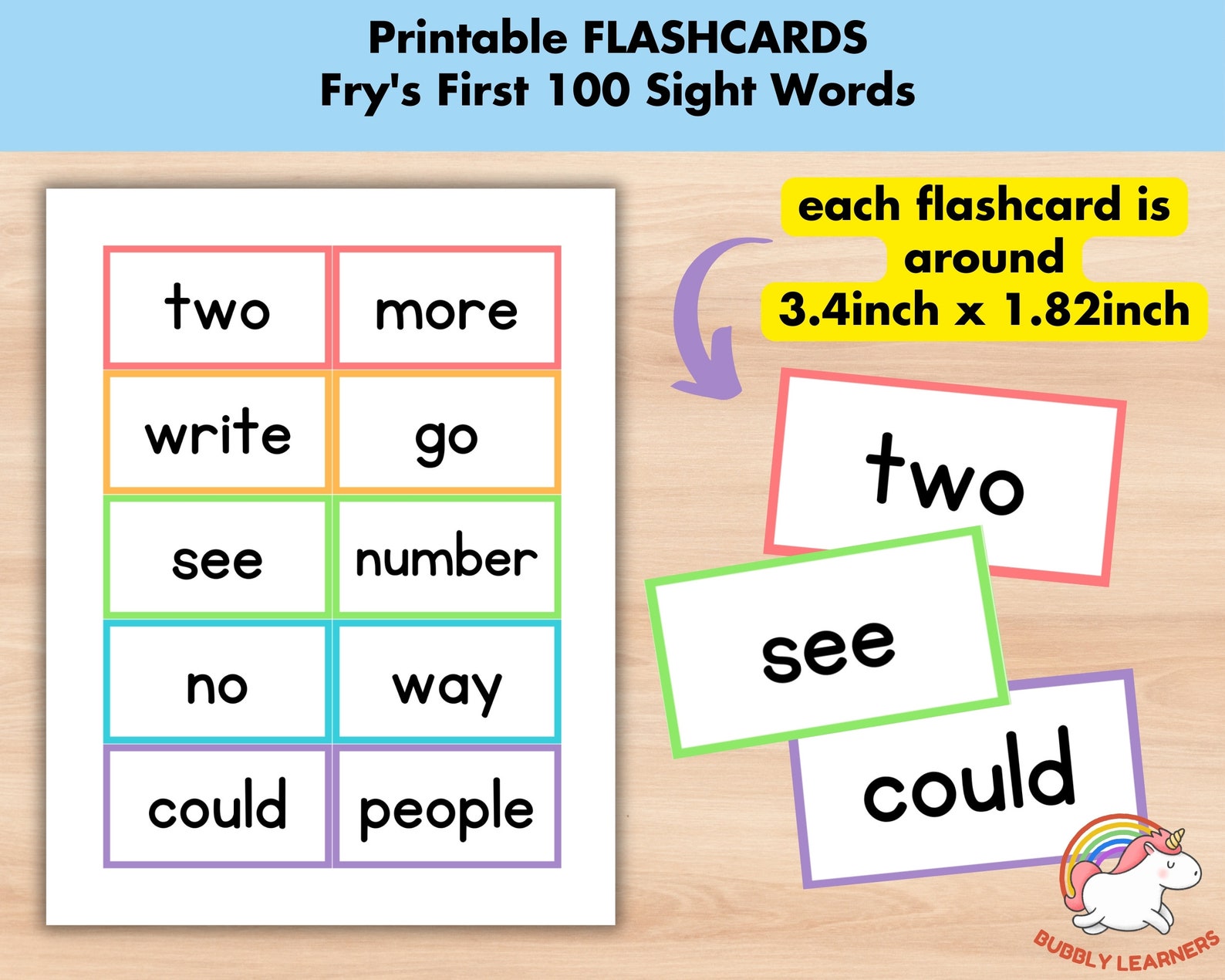 100 Printable Fry's First Hundred Sight Word Flashcards, Kindergarten ...