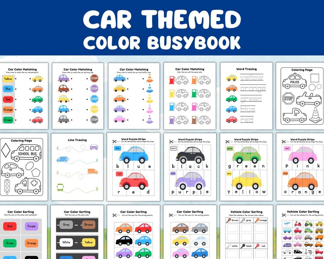 Toddler Busy Book Printable, Colour Sorting Matching Game, Car Color ...