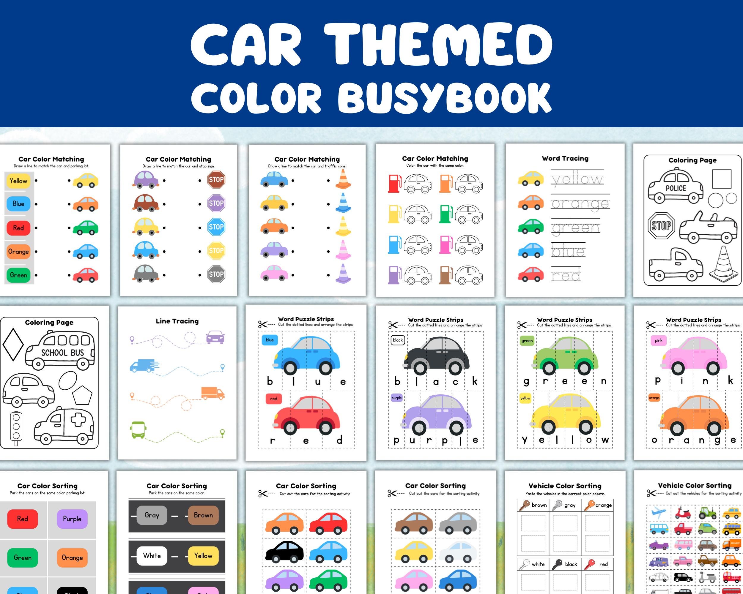 Toddler Busy Book Printable, Colour Sorting Matching Game, Car Color ...