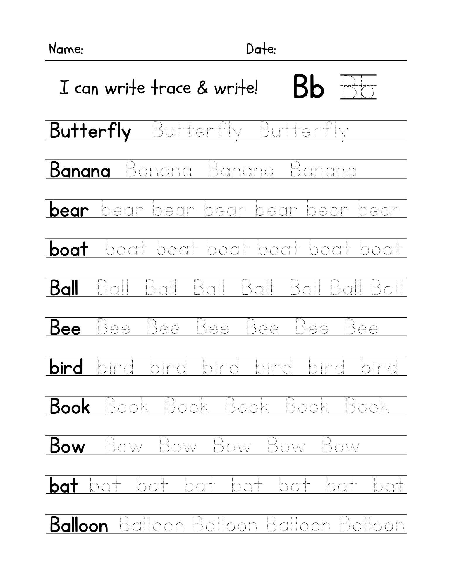 26 Trace the Words Worksheet, Printable Writing Activity, KG1 to Grade ...