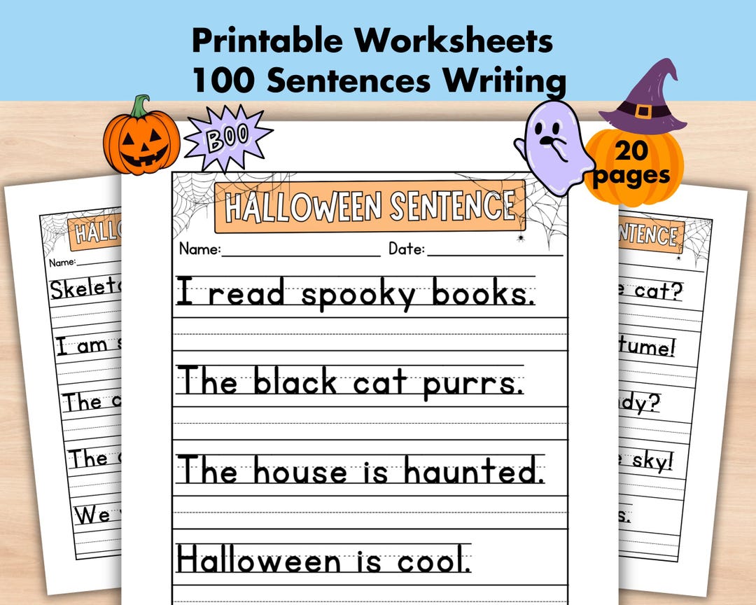 Halloween Sentence Writing Practice Worksheets, Printable Write the ...