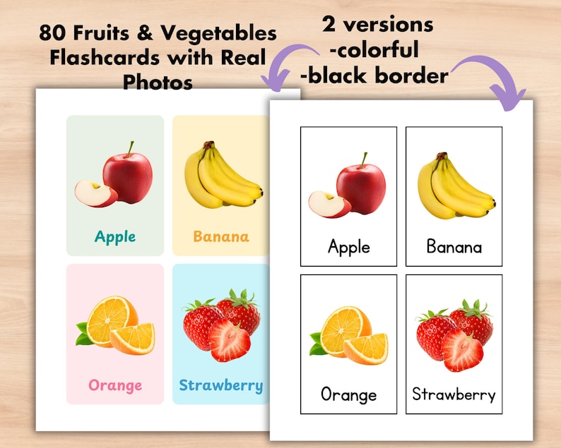 80 Fruits Vegetables Flashcards, Printable Real Photo Food Nomenclature ...