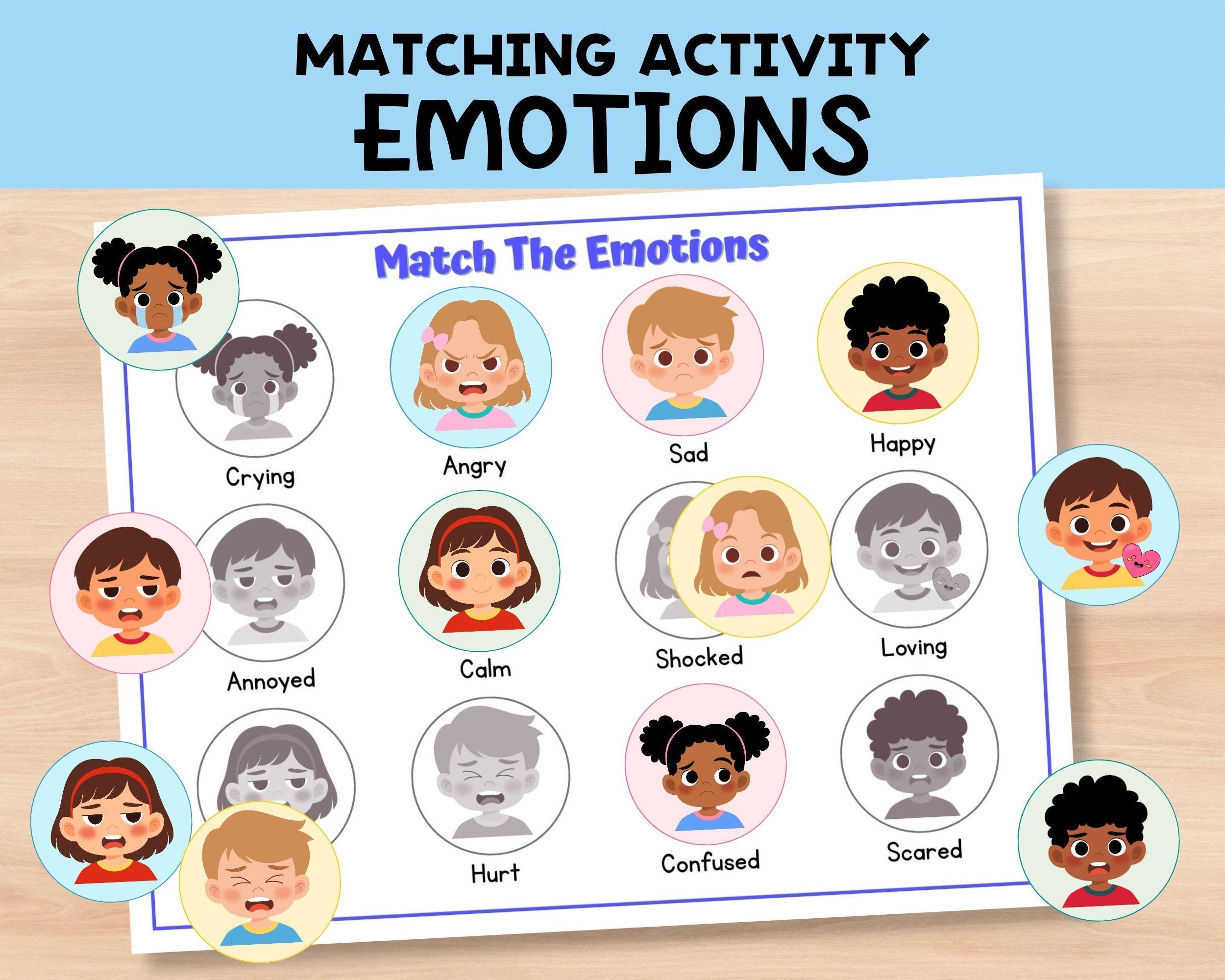 Emotions Matching Activity for Kids Printable, Cut and Paste Feelings ...