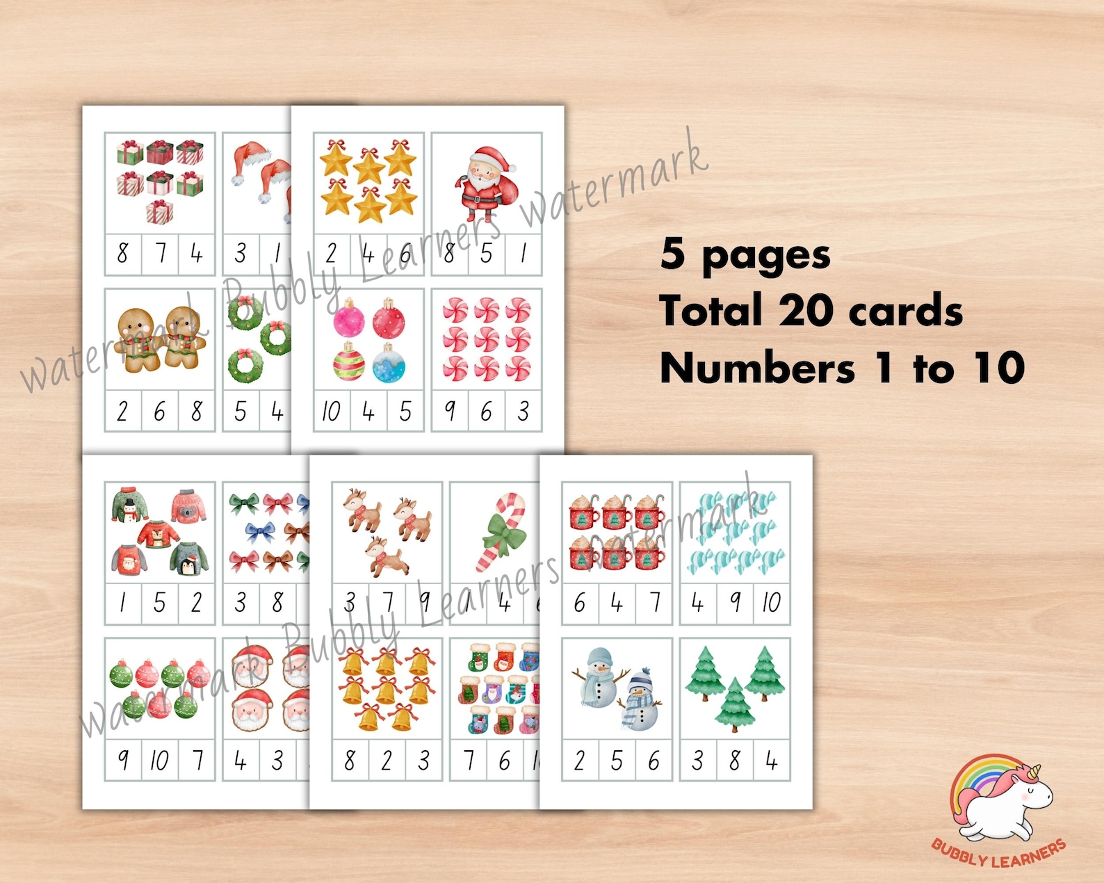Printable Christmas Count and Clip Cards, Numbers 1-10, Preschool Math ...