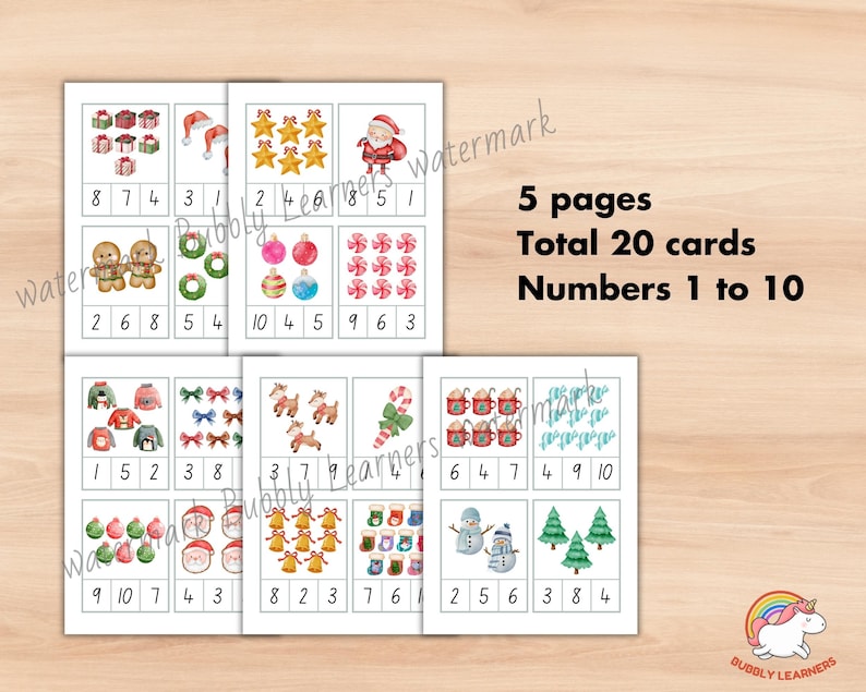 Printable Christmas Count and Clip Cards, Numbers 1-10, Preschool Math ...