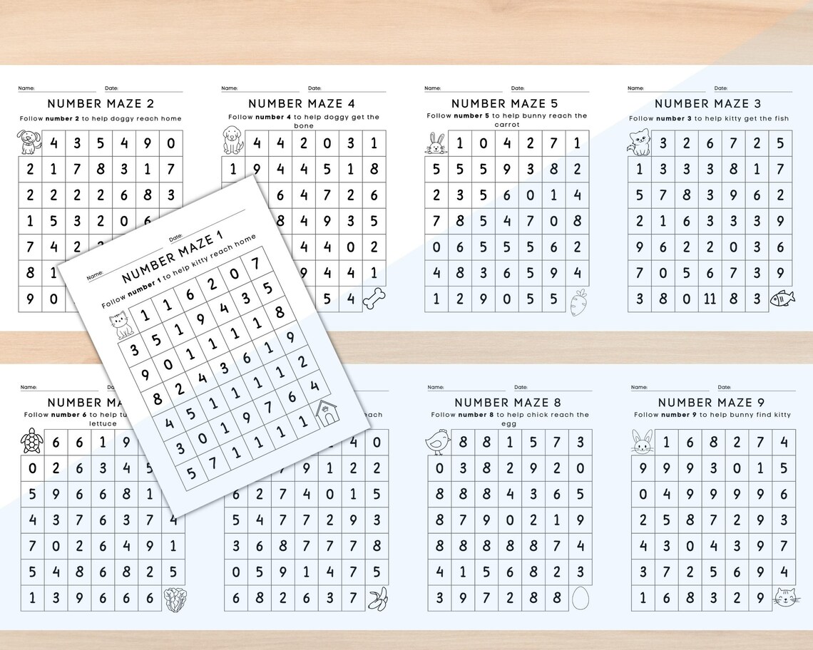 Number Recognition Maze 1-9 for Kids Printable Preschool - Etsy