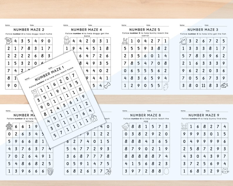 Number Recognition Maze 1-9 for Kids Printable Preschool - Etsy