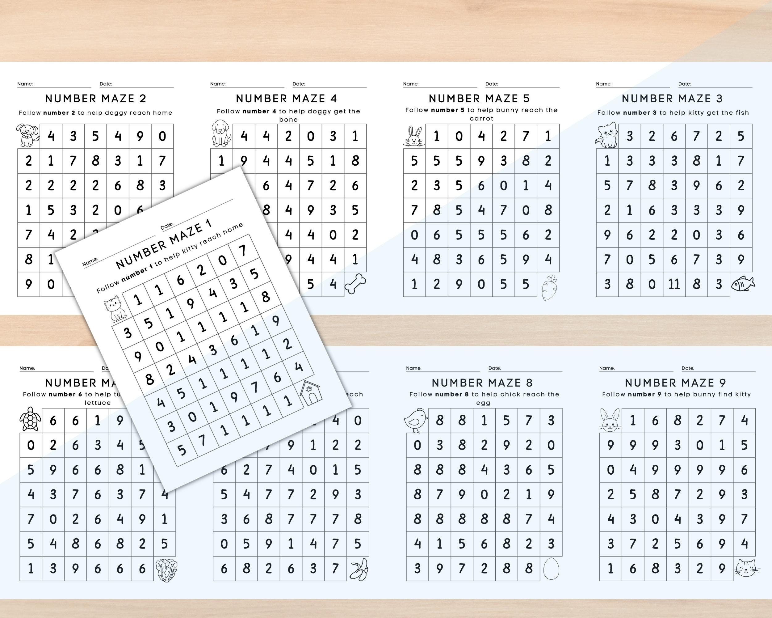 Number Recognition Maze 1-9 for Kids Printable Preschool - Etsy