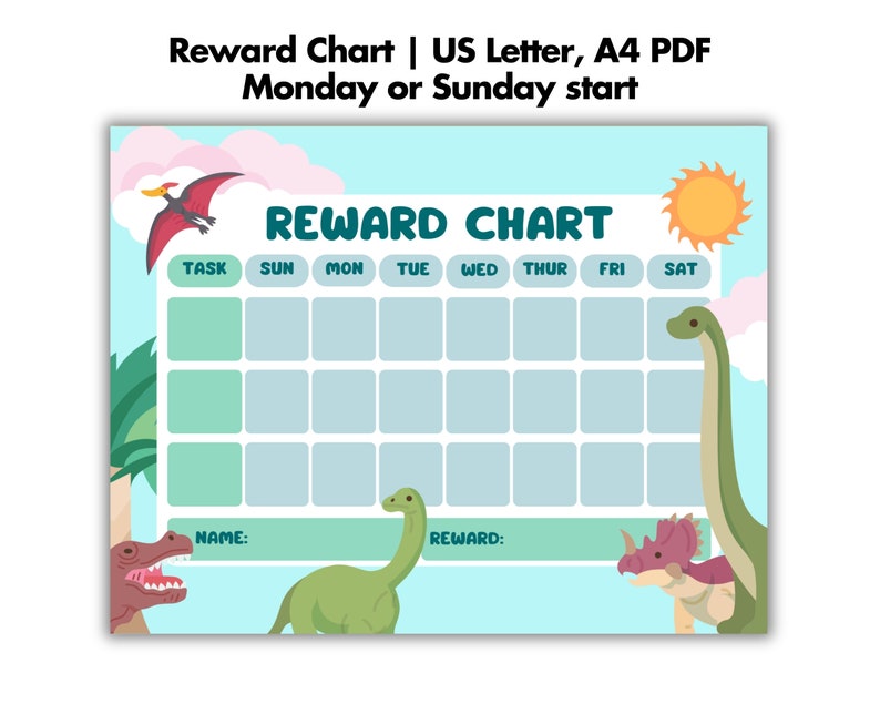 Dinosaur Reward Chart Toddler, Boys Potty Training, Kids Chore Chart ...