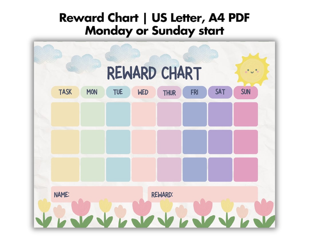 Reward Chart Toddler, Kids Routine Tracker, Printable Sticker Chart ...
