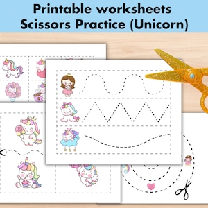Unicorn Scissors Strips Cutting Practice Sheets, Printable Preschool ...