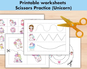 Unicorn Scissors Strips Cutting Practice Sheets, Printable Preschool ...