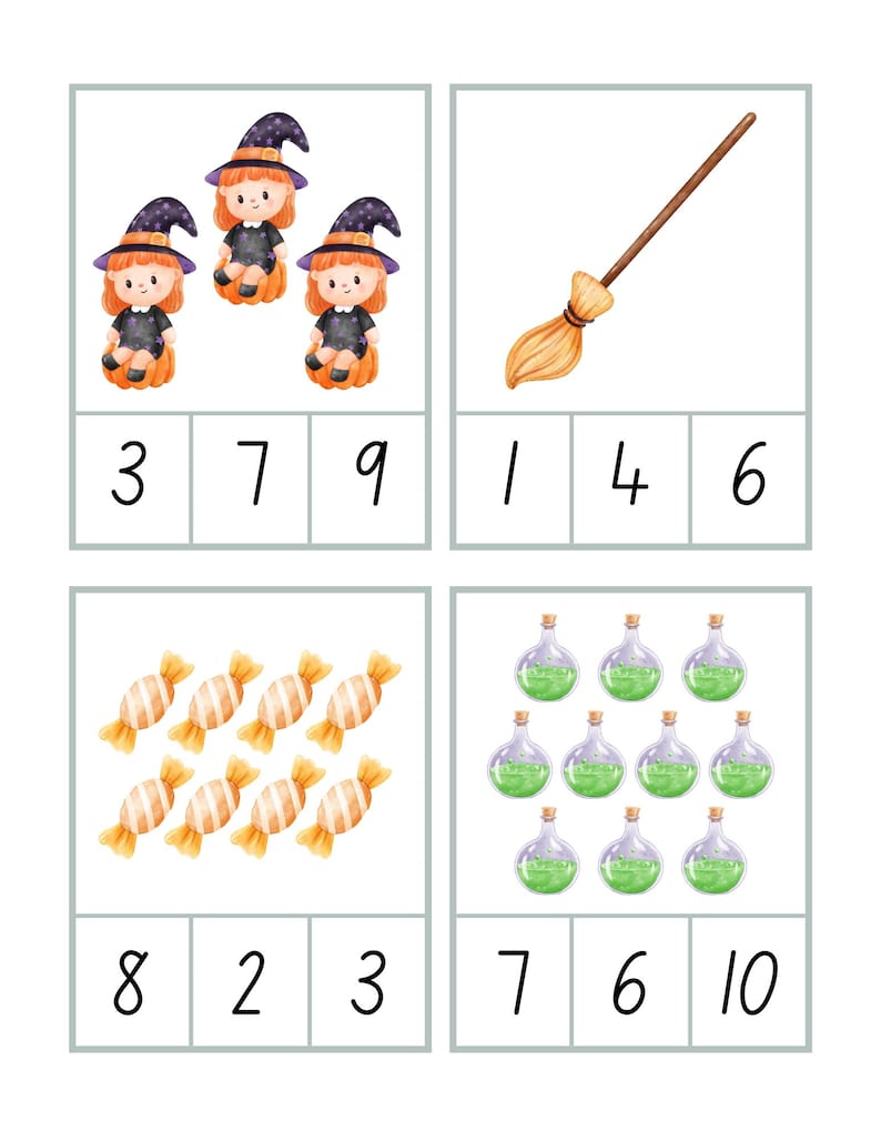 Count and Clip Cards, Numbers 1-10, Preschool Math Numbers Activities ...