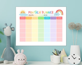 Monthly Kids Planner Rainbow Printable, Homeschool Kids Schedule ...