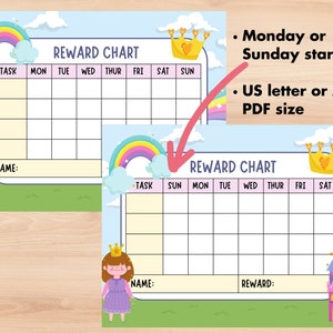 Unicorn Reward Chart, Printable Princess Behavior Chart, Daily Chore ...