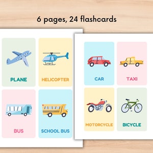 24 Vehicles Flashcards, Printable Montessori Flash Cards,pre-school ...