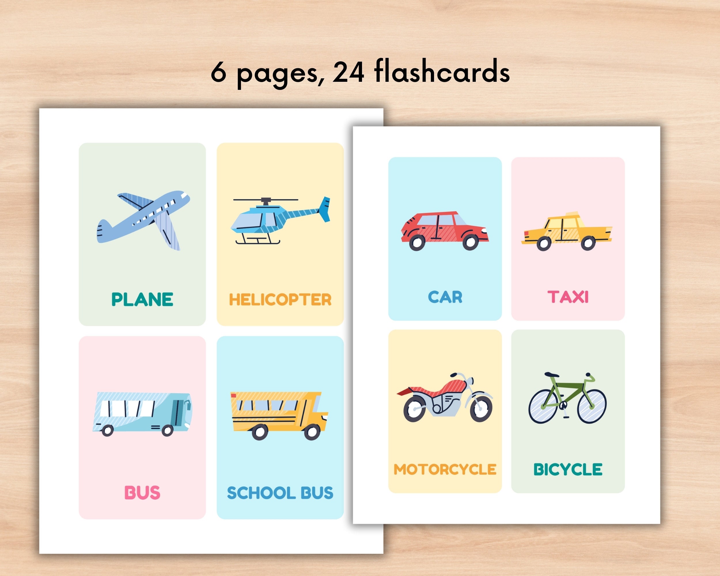 24 Vehicles Flashcards, Printable Montessori Flash Cards,pre-school ...