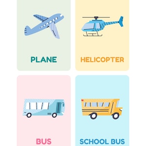 24 Vehicles Flashcards, Printable Montessori Flash Cards,pre-school ...