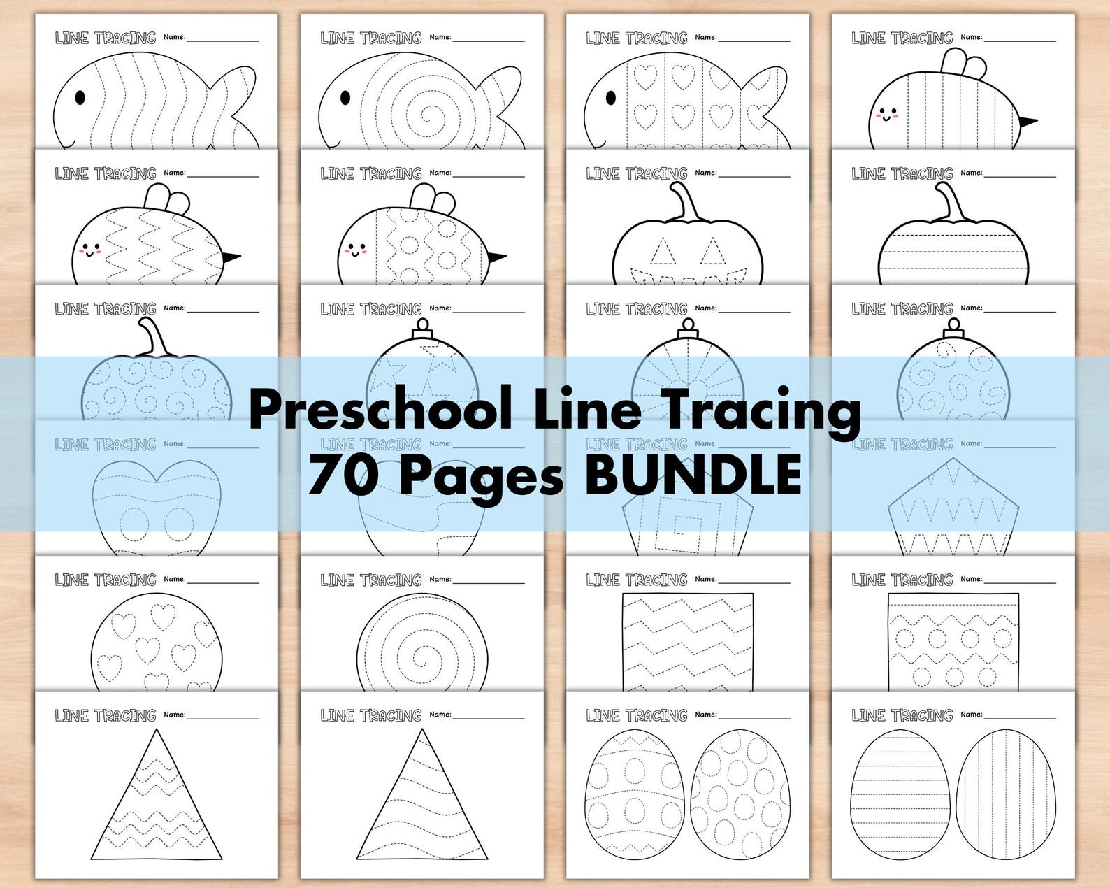 70 Preschool Line Tracing Worksheet Bundle, Line Trace Page Printable ...