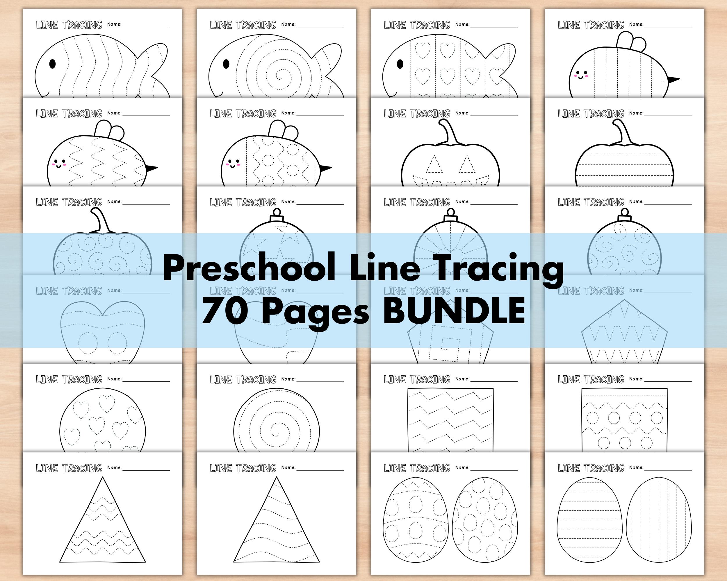 70 Preschool Line Tracing Worksheet Bundle, Line Trace Page Printable ...