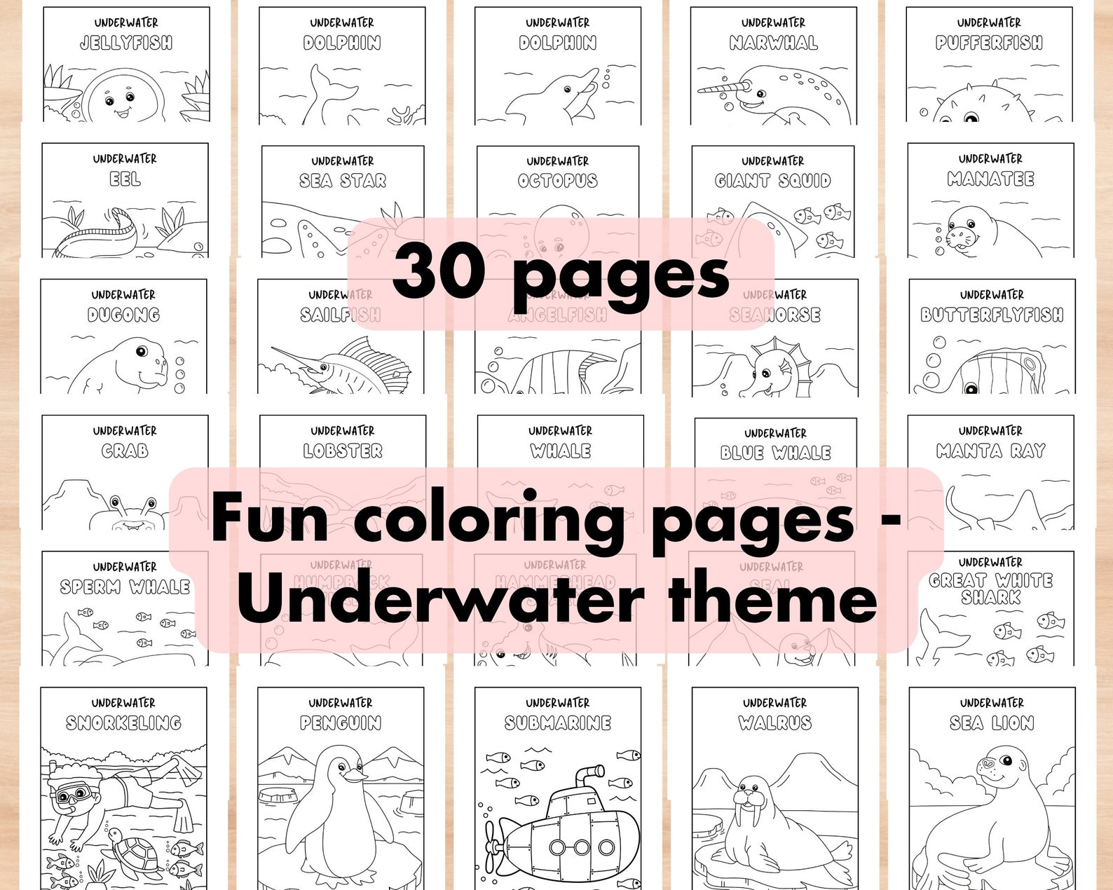 Ocean Coloring Page, Kids Coloring Book, Sea Animal Coloring for Kids ...