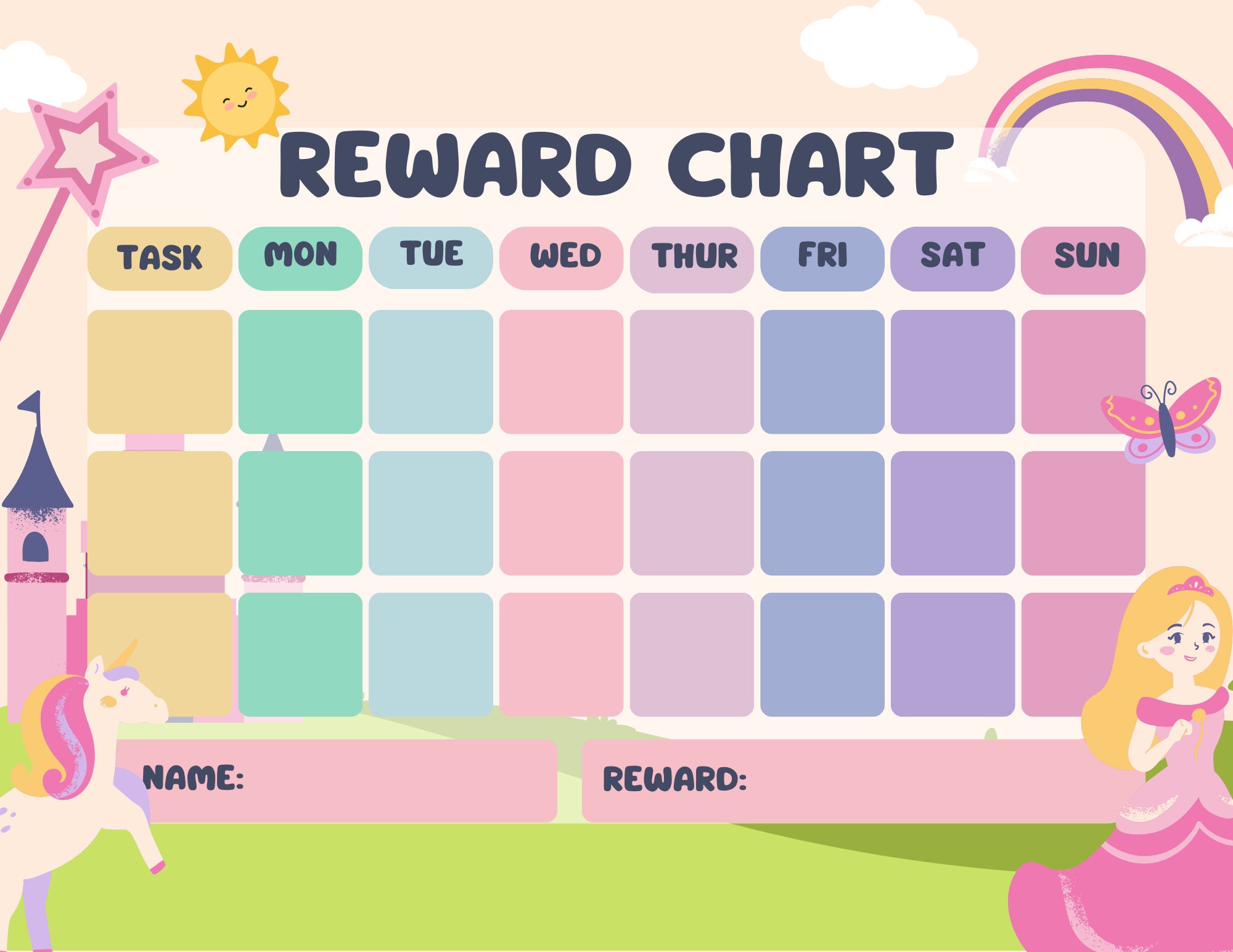 Princess Reward Chart Toddler Printable Unicorn Routine Chart,kids ...