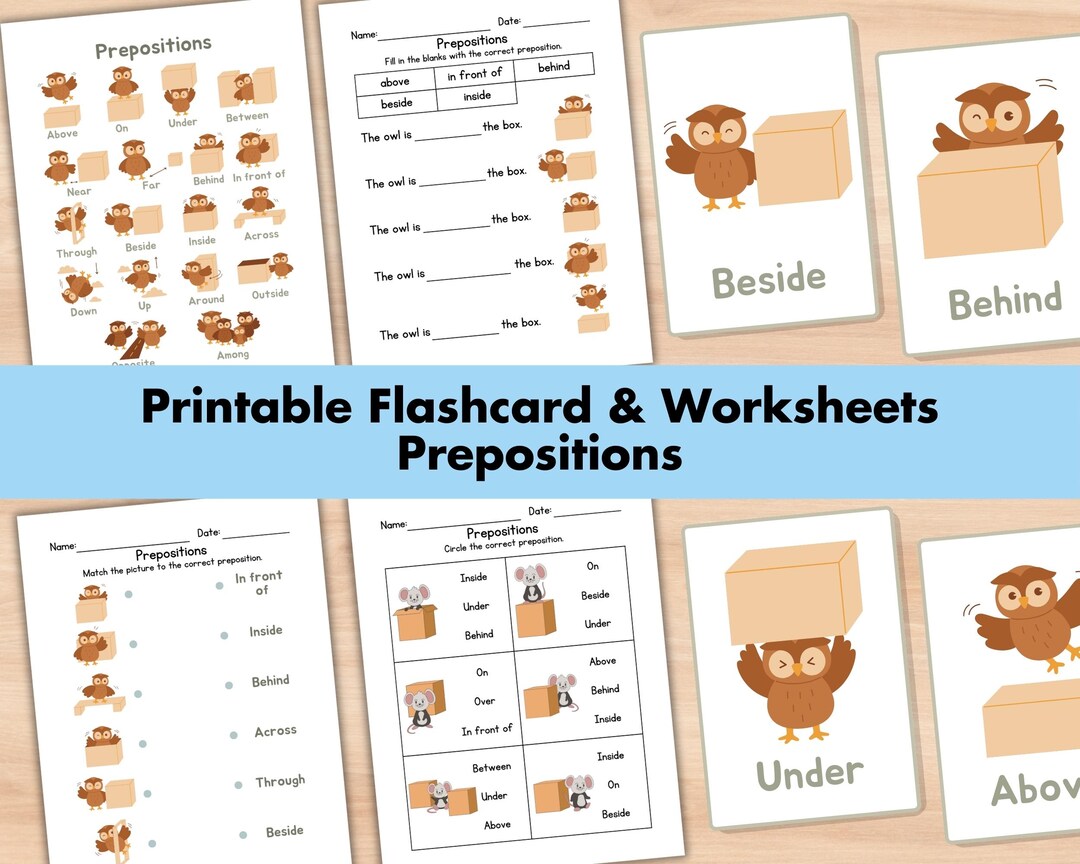 Preposition Flashcard Worksheet, Parts of Speech, Positional Words ...