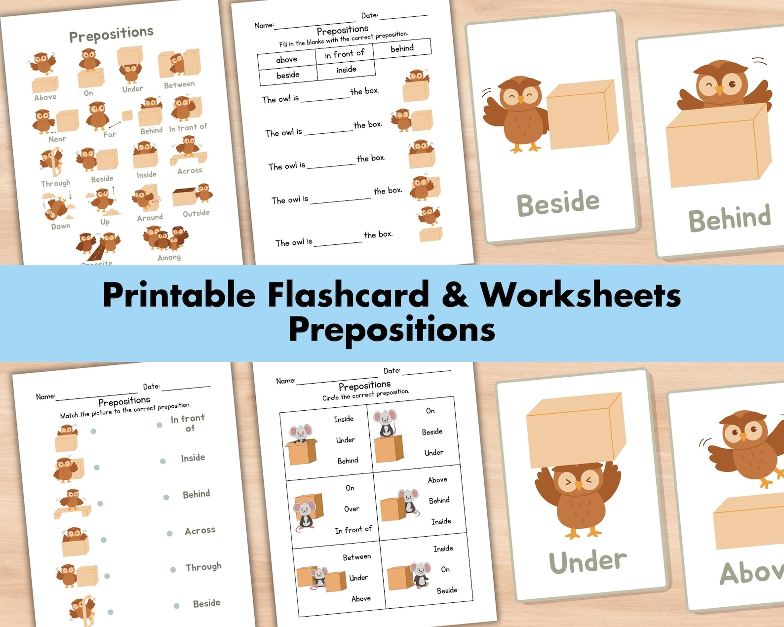 Preposition Flashcard Worksheet, Parts of Speech, Positional Words ...