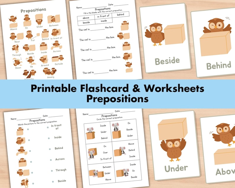 Preposition Flashcard Worksheet, Parts of Speech, Positional Words ...