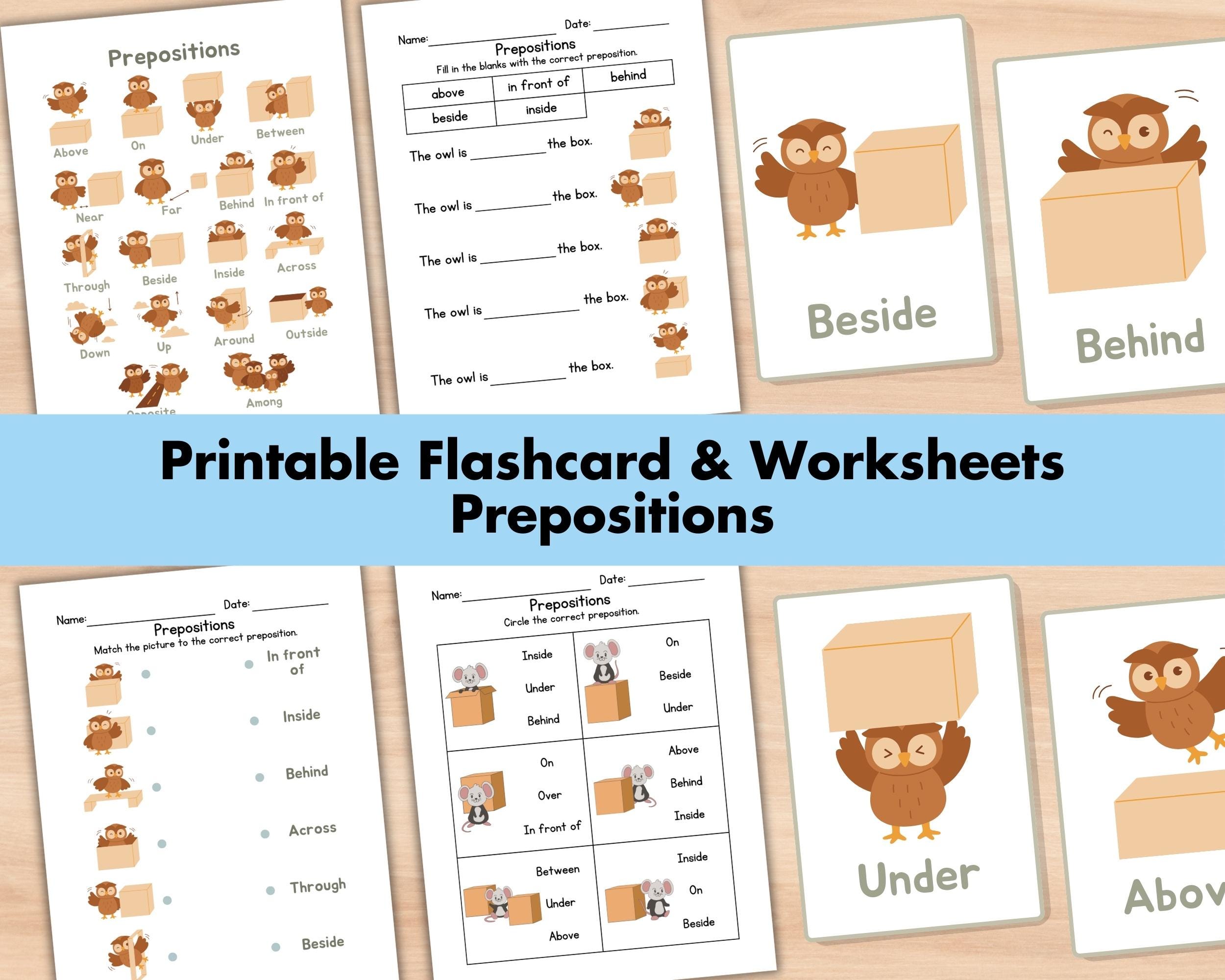Preposition Flashcard Worksheet, Parts of Speech, Positional Words ...