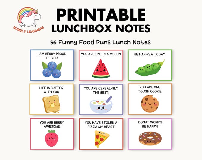 Funny Lunchbox Note Card, Funny Food Puns Jokes, Printable Lunch Note ...