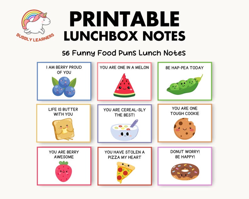 Funny Lunchbox Note Card, Funny Food Puns Jokes, Printable Lunch Note ...