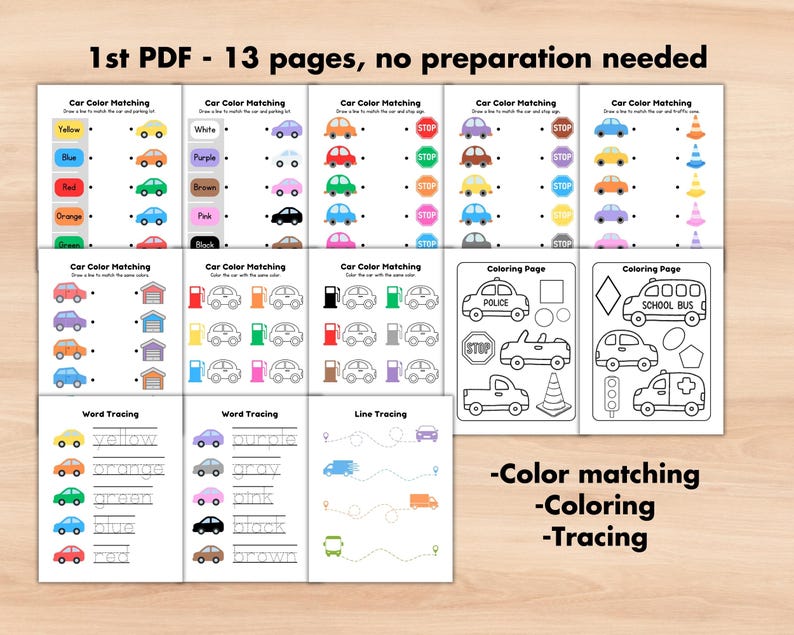 Toddler Busy Book Printable, Colour Sorting Matching Game, Car Color ...