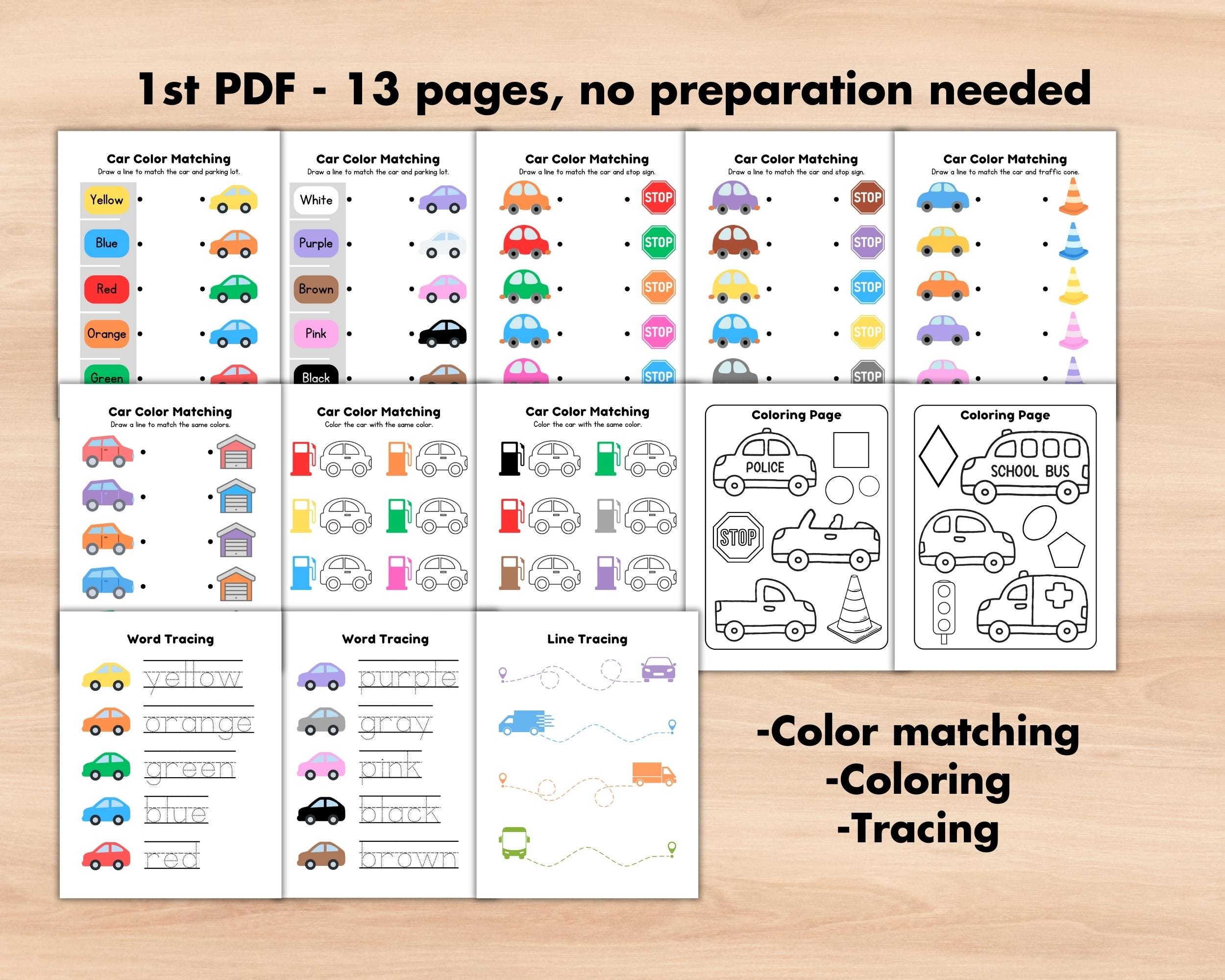 Toddler Busy Book Printable, Colour Sorting Matching Game, Car Color ...
