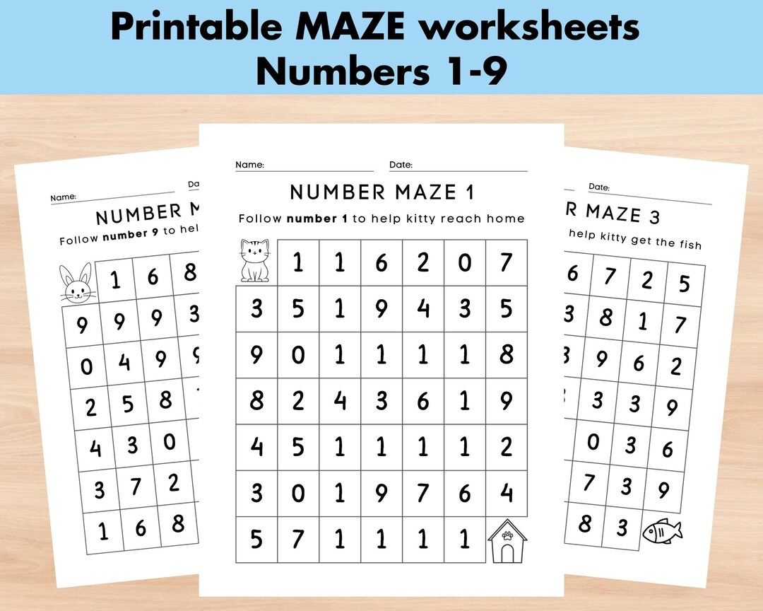 Number Recognition Maze 1-9 for Kids Printable Preschool - Etsy