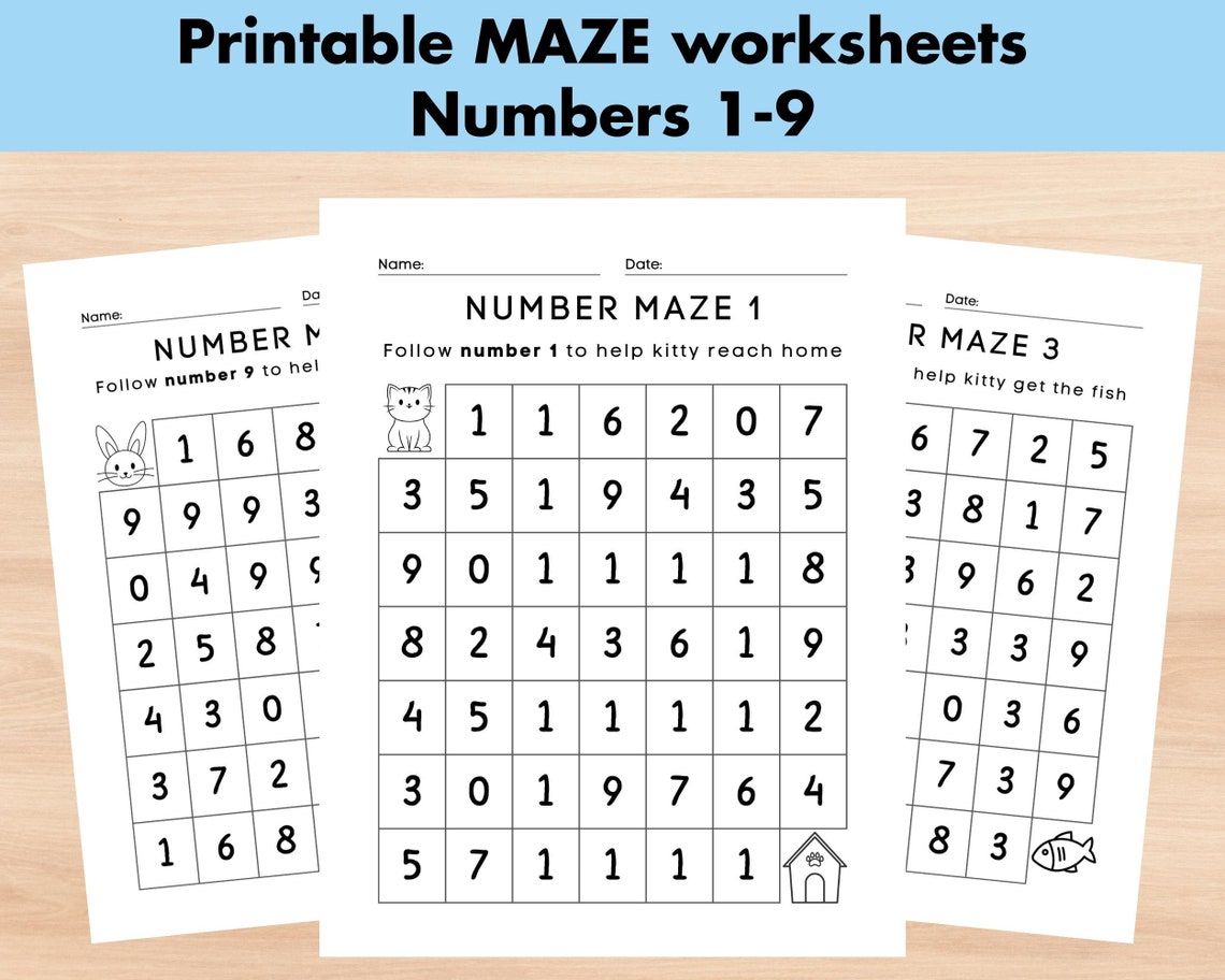 Number Recognition Maze 1-9 for Kids Printable Preschool - Etsy