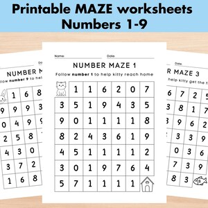 Number Recognition Maze 1-9 for Kids Printable Preschool - Etsy