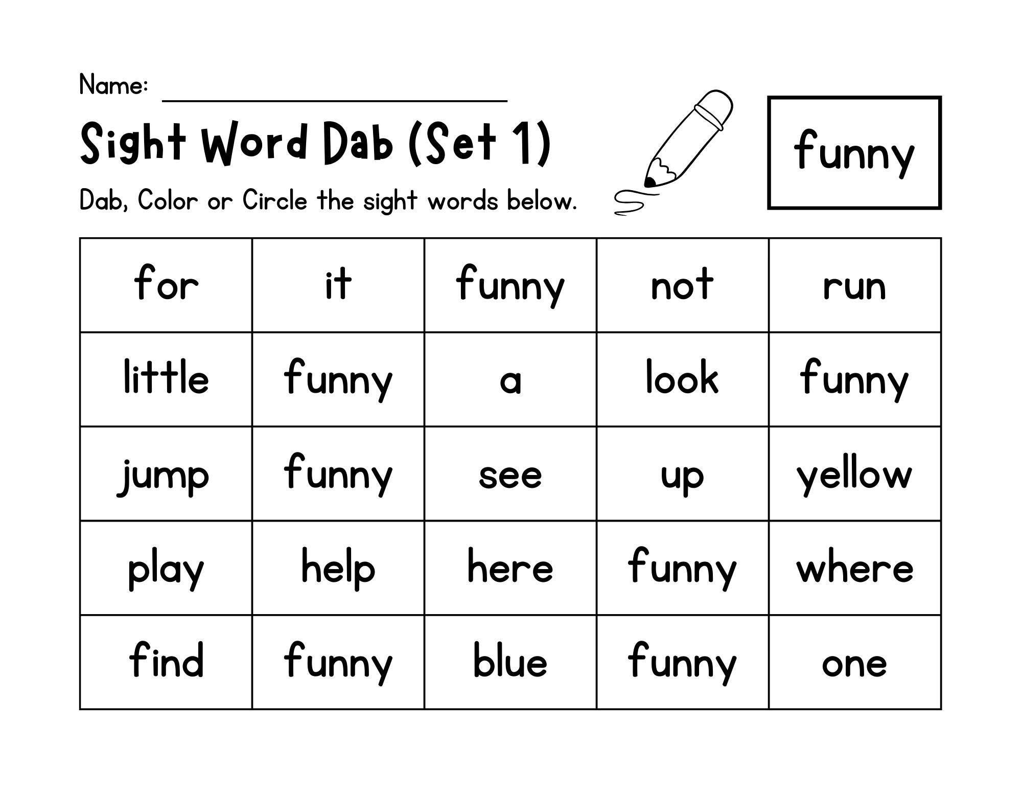 Dolch Sight Words Dab It Worksheet, Sight Word Activity, Printable ...