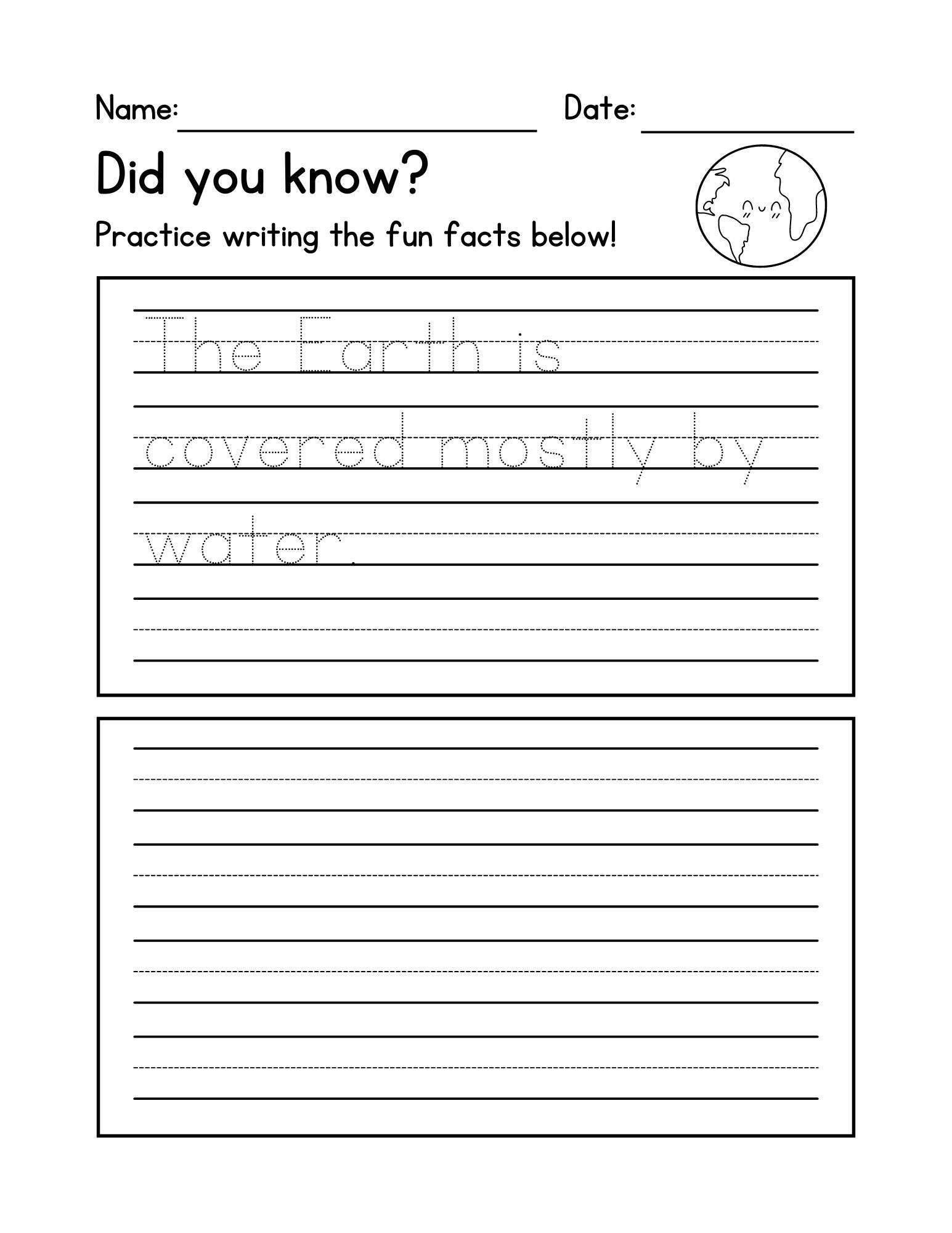 Write the Sentence Worksheets, Handwriting Trace Fun Facts, Printable ...