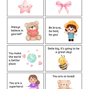 Cute Lunch Box Notes for Girls Printable, Lunchbox Positive Affirmation ...