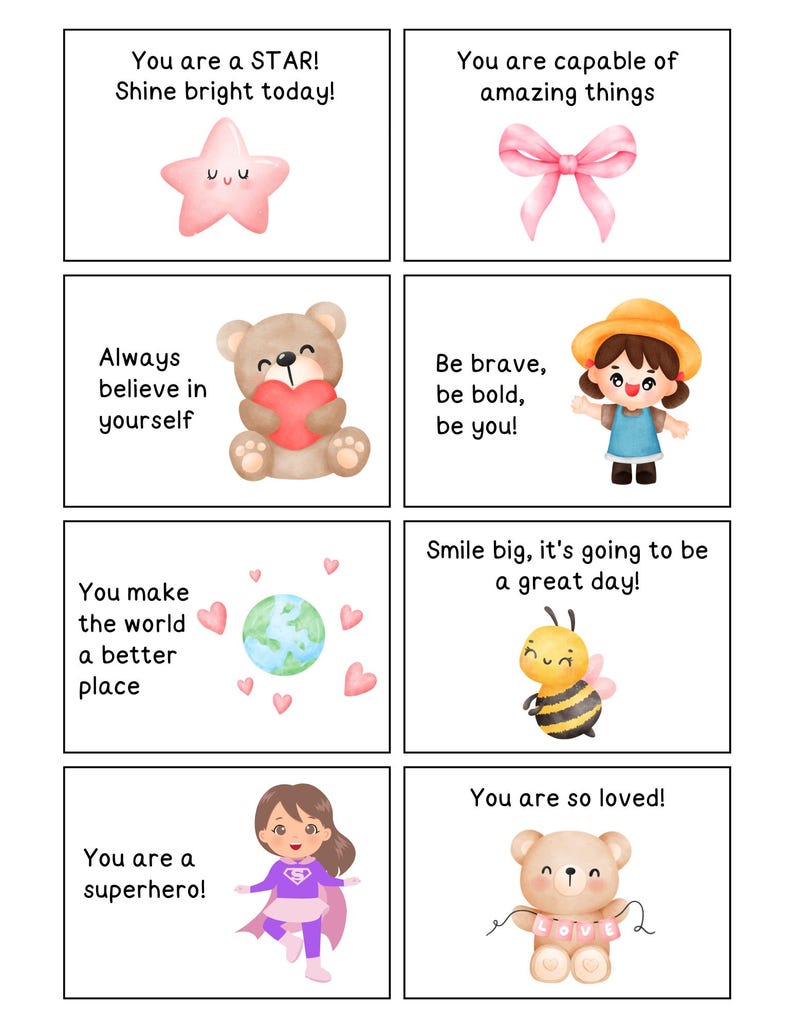 Cute Lunch Box Notes for Girls Printable, Lunchbox Positive Affirmation ...